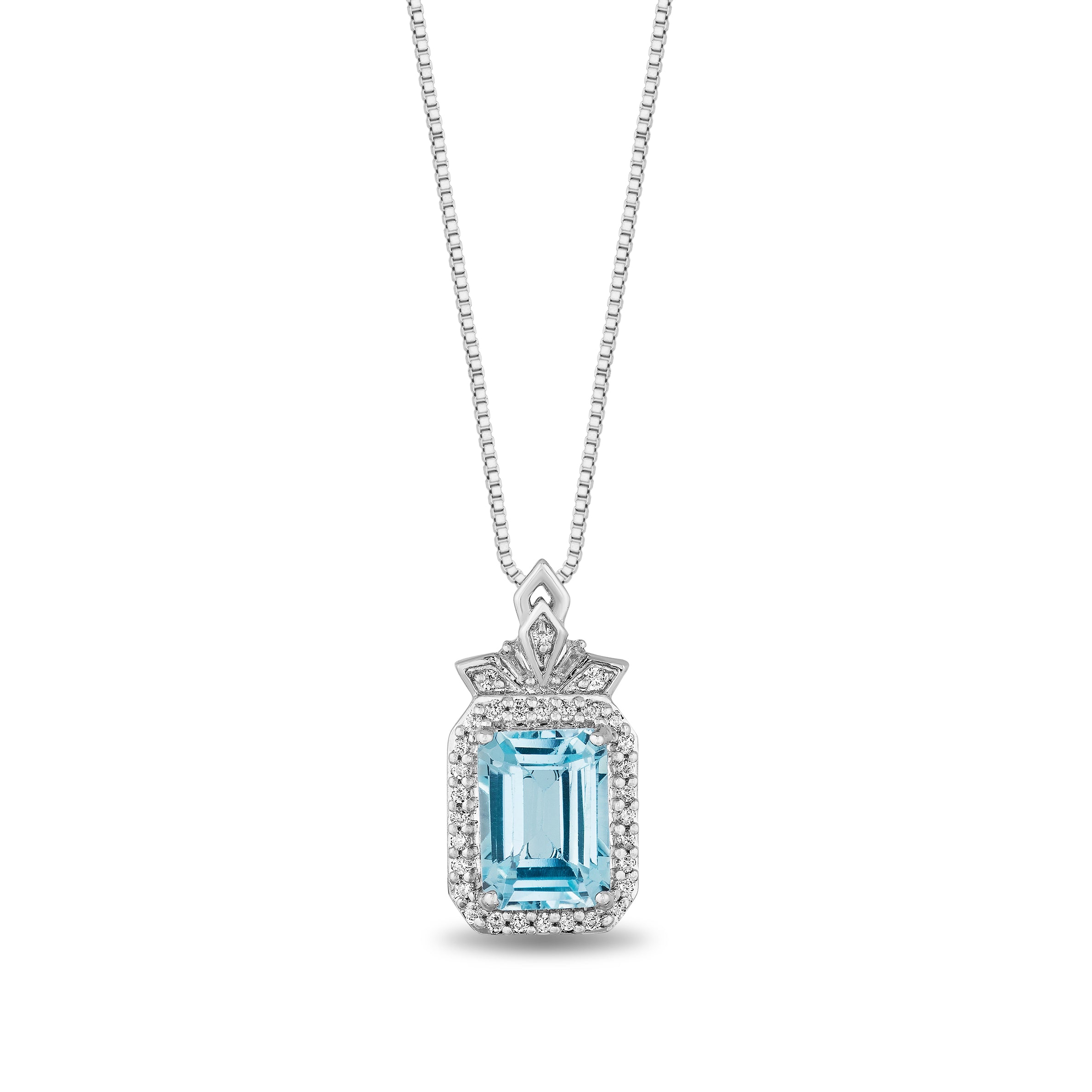 14K White Gold Elsa Pendant with 1/10 cttw diamond and Sky Blue Topaz ...